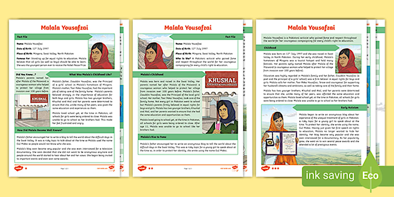 UKS2 Malala Yousafzai Differentiated Reading Comprehension Activity