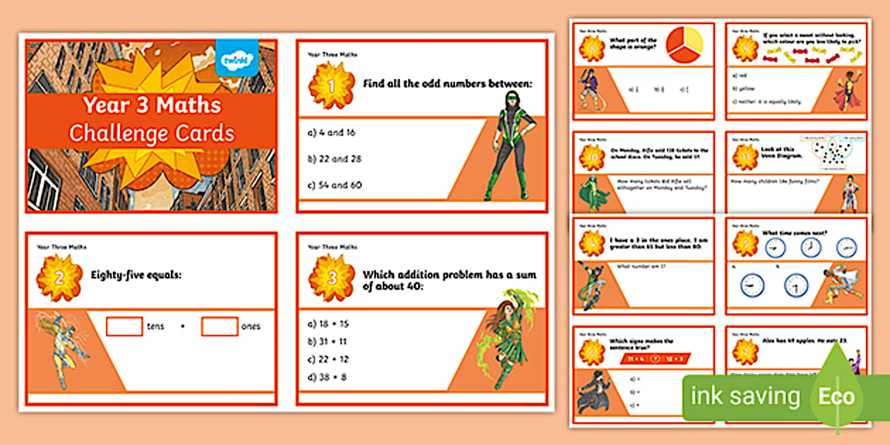 Year 3 Maths Challenge Cards (teacher made) - Twinkl