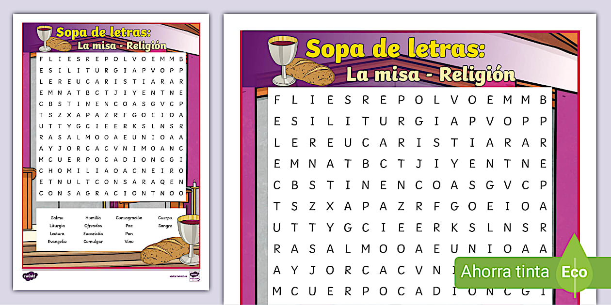 Sopa de letras: La misa - Twinkl