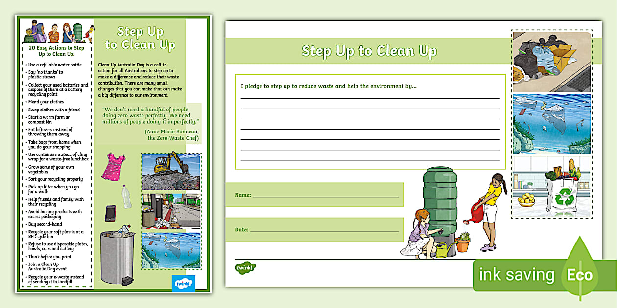 Step Up to Clean Up Poster and Pledge (teacher made)