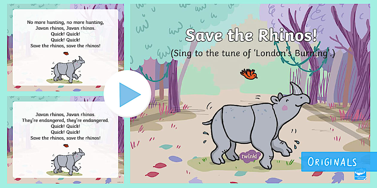 Save the Rhinos Song PowerPoint (Teacher-Made) - Twinkl
