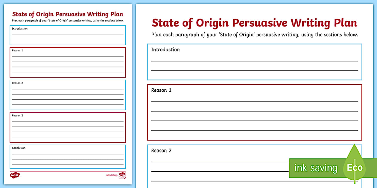State of Origin Persuasive Writing Plan (teacher made)