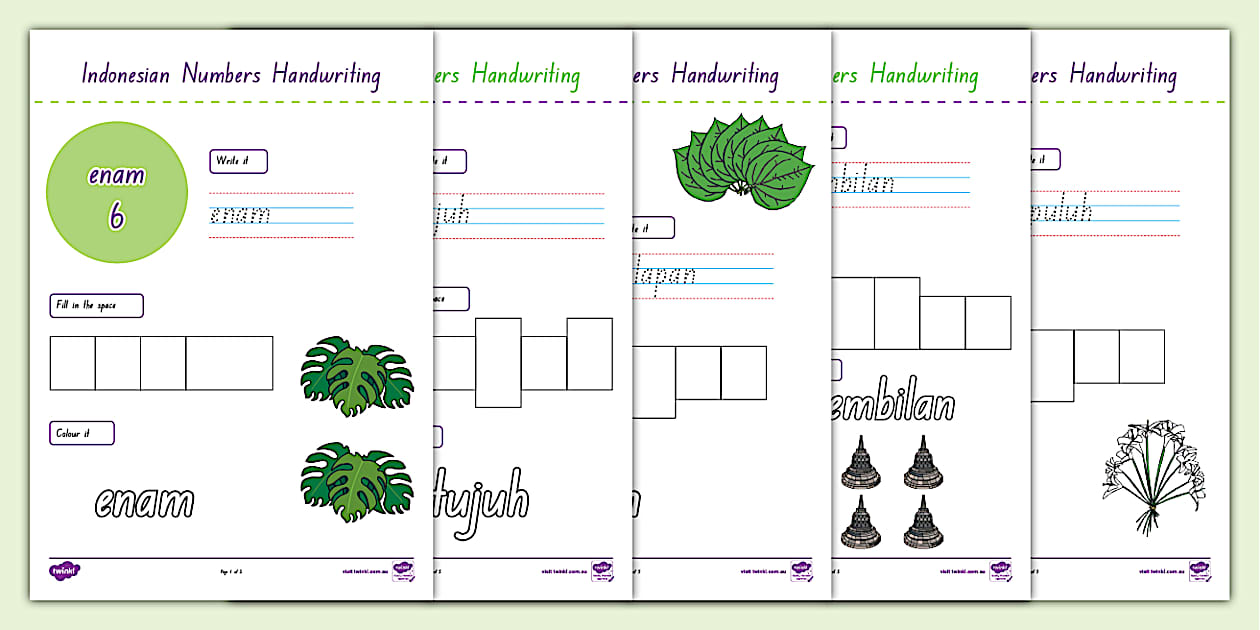 Indonesian Numbers 6-10 Handwriting Activity (teacher made)
