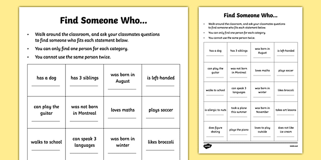 Editable Find Someone Who Game (l'enseignant a fait)