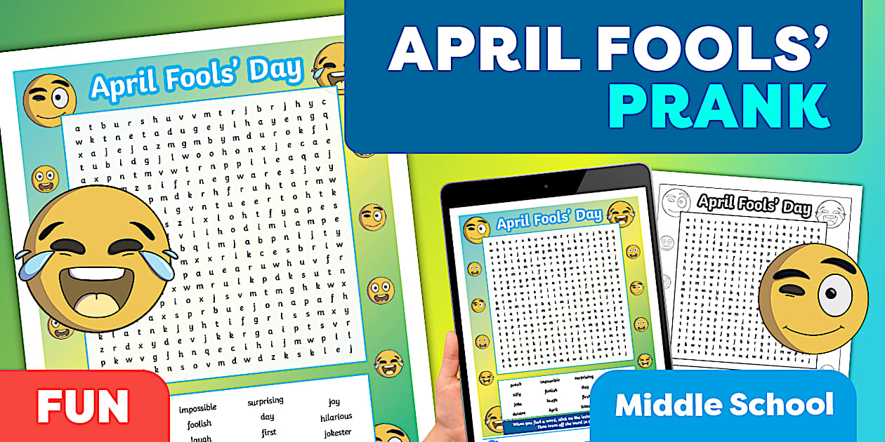 April Fools' Day Prank Word Search for 6th-8th Grade
