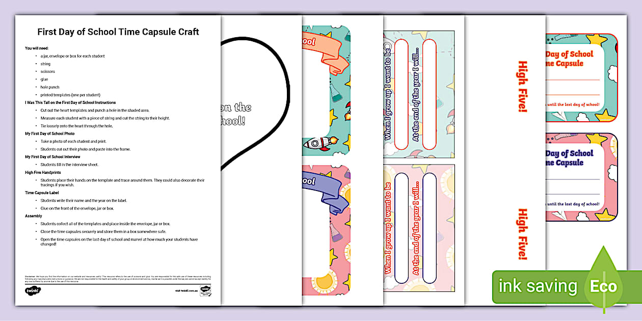 First Day of School Time Capsule Craft (teacher made)