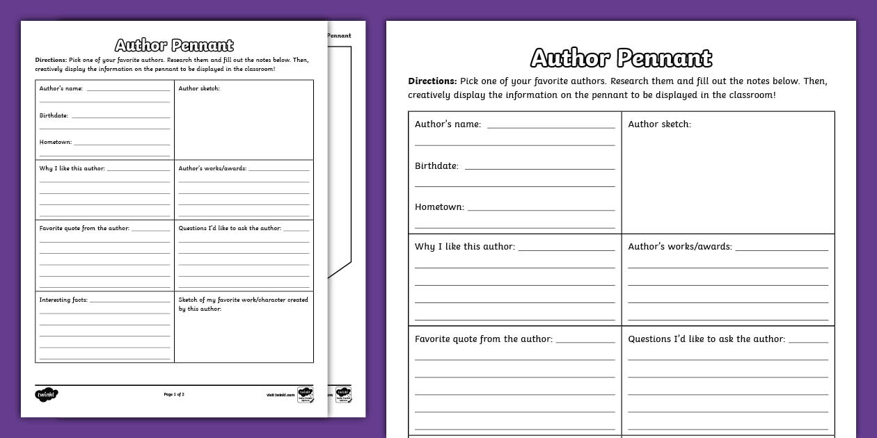 Author Pennant Activity for 6th-8th Grade (teacher made)