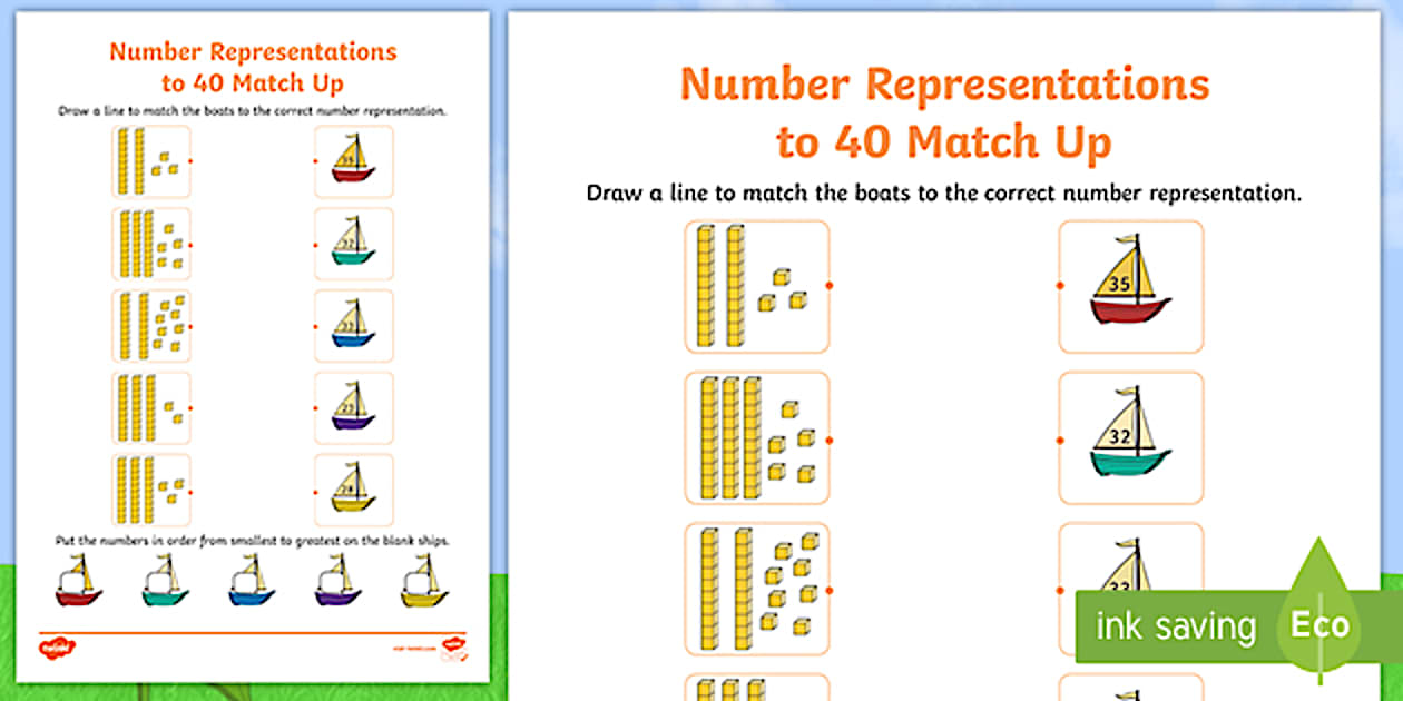 Summer-Themed Number Representations to 40 Worksheet