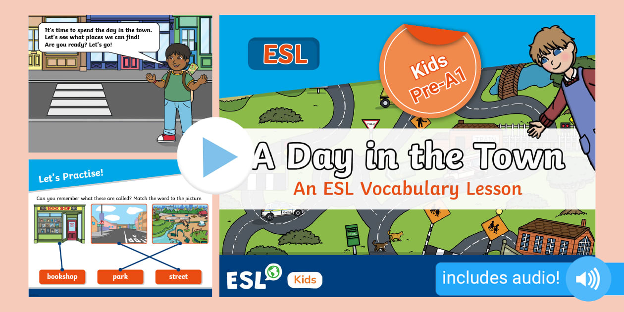 ESL In the Town Lesson for Pre-A1 Kids (teacher made)