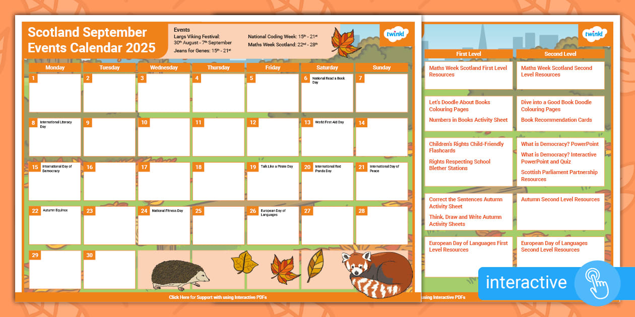 Scotland September Events Calendar 2025 (teacher made)