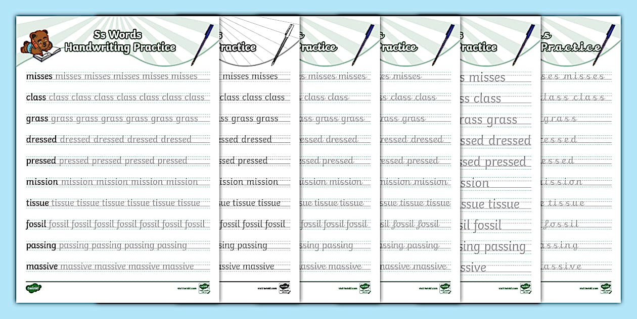 Ss Words Handwriting Practice Worksheet - Twinkl