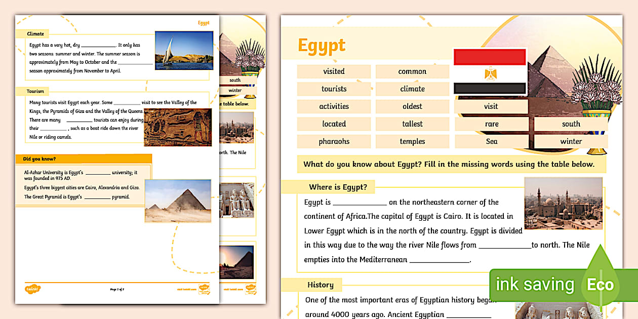 Egypt Cloze Activity (teacher made) - Twinkl