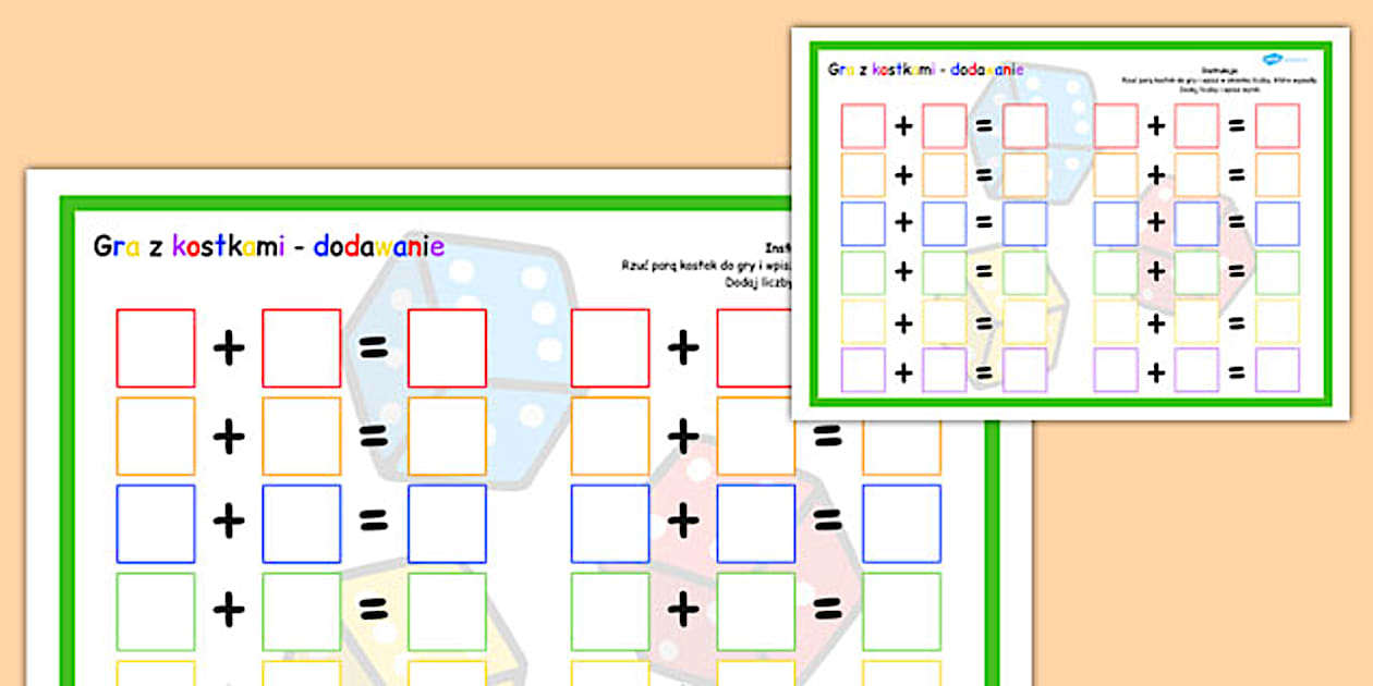 Higher Ability Dice Addition Game Template Polish - Twinkl