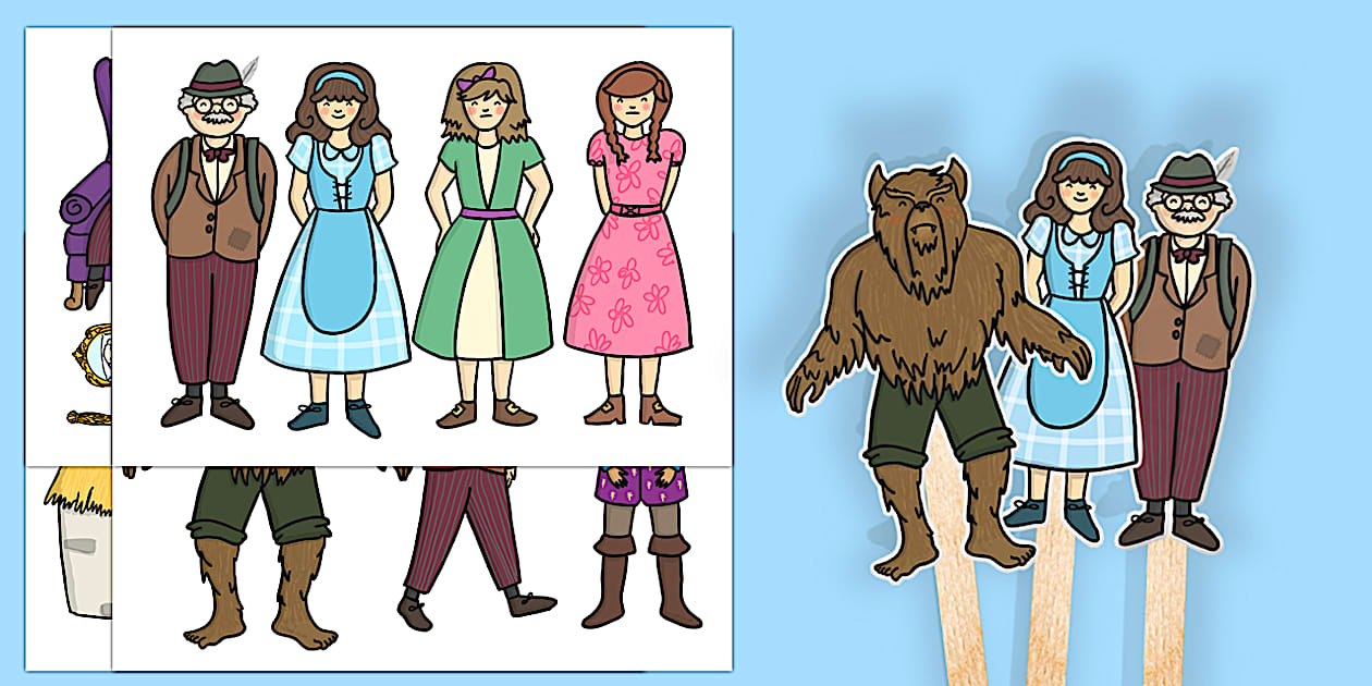 Black and White Beauty and the Beast Stick Puppets - Twinkl