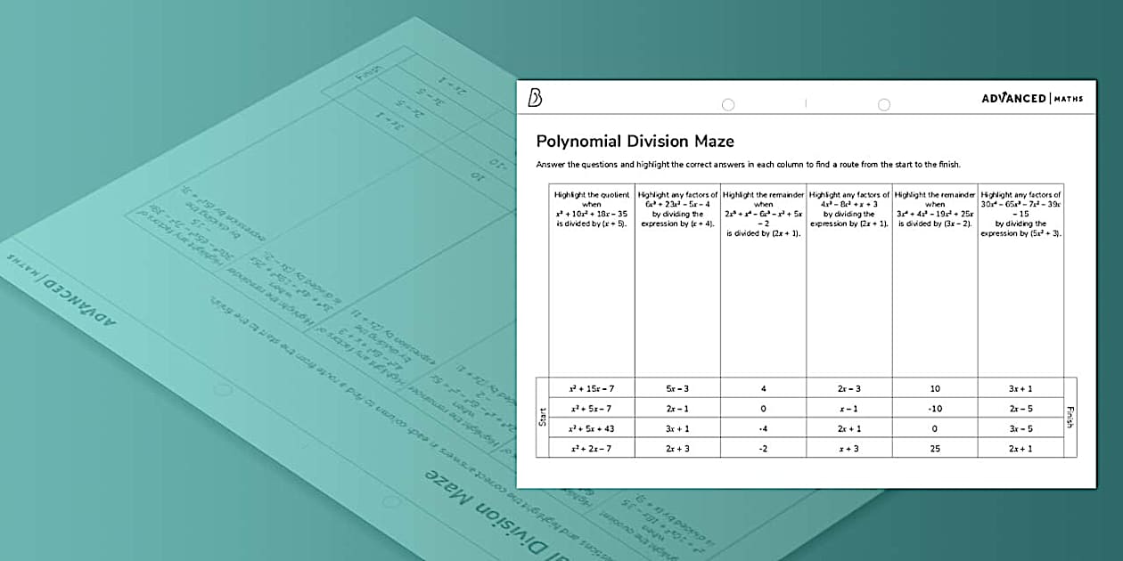 👉 Polynomial Division Maze (teacher made) - Twinkl