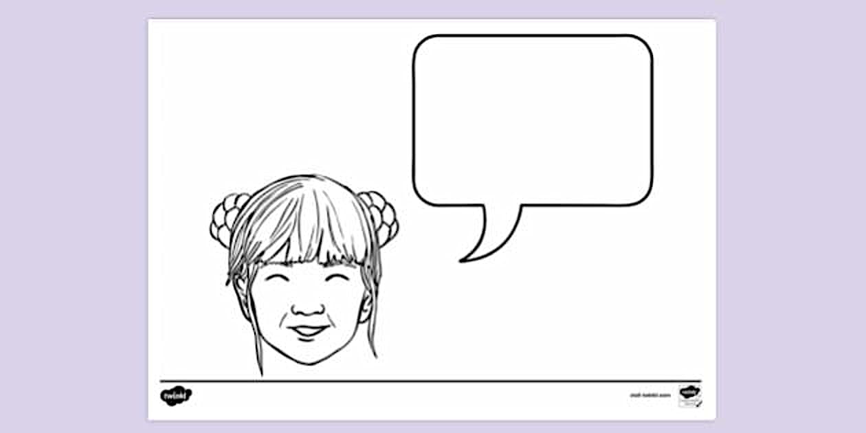 Girl's Head With Speech Bubble Colouring Sheet - Twinkl