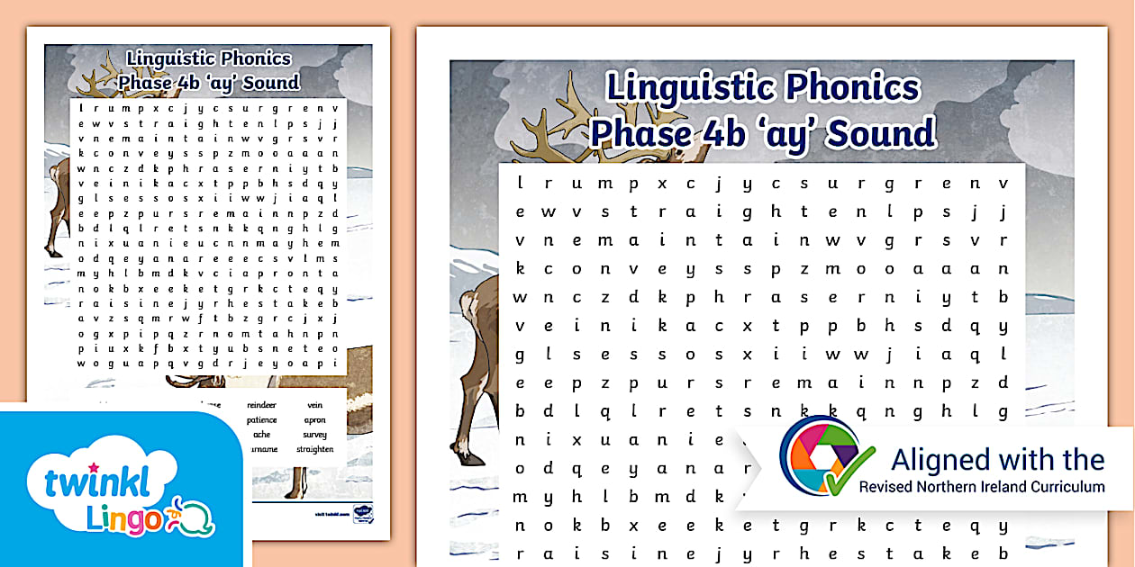NI Linguistic Phonics Phase 4b 'ay' Word Search - Twinkl