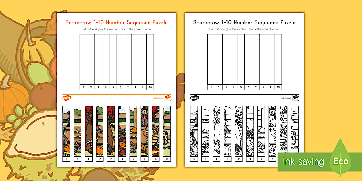 Scarecrow 1-10 Number Sequencing Puzzle (Teacher-Made)