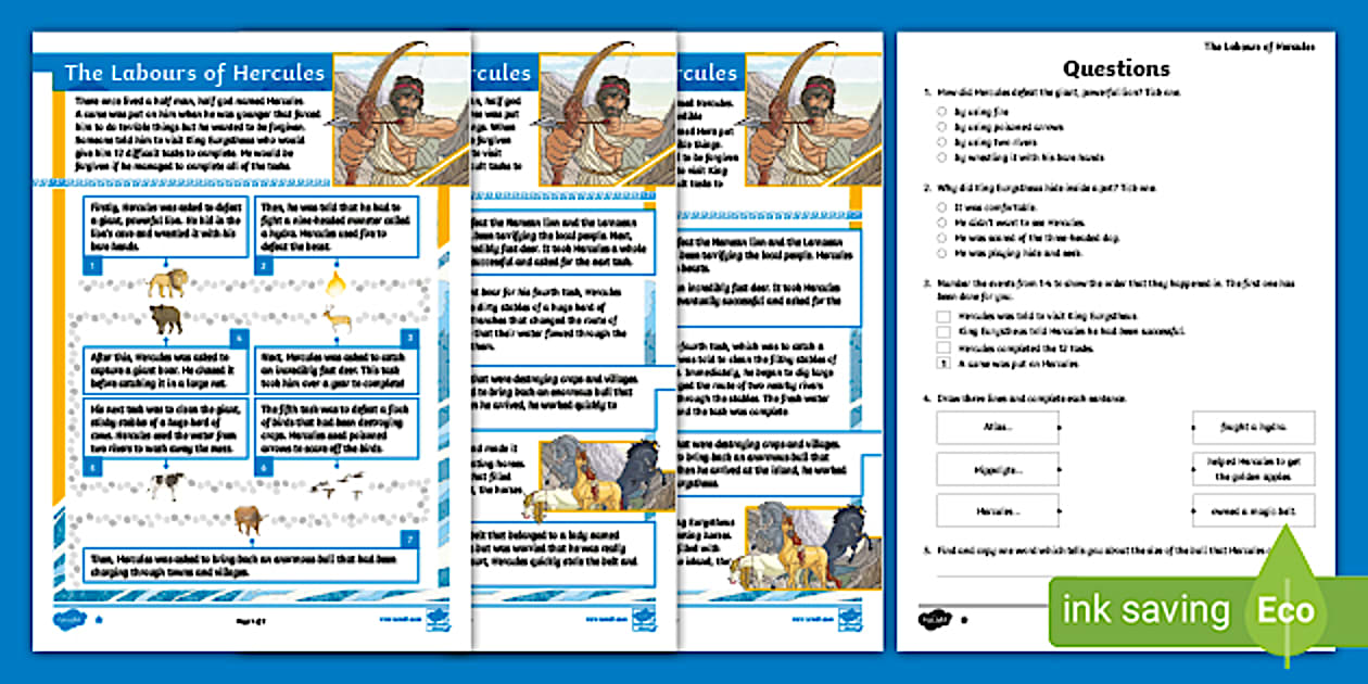 LKS2 The Labours of Hercules - Reading Comprehension