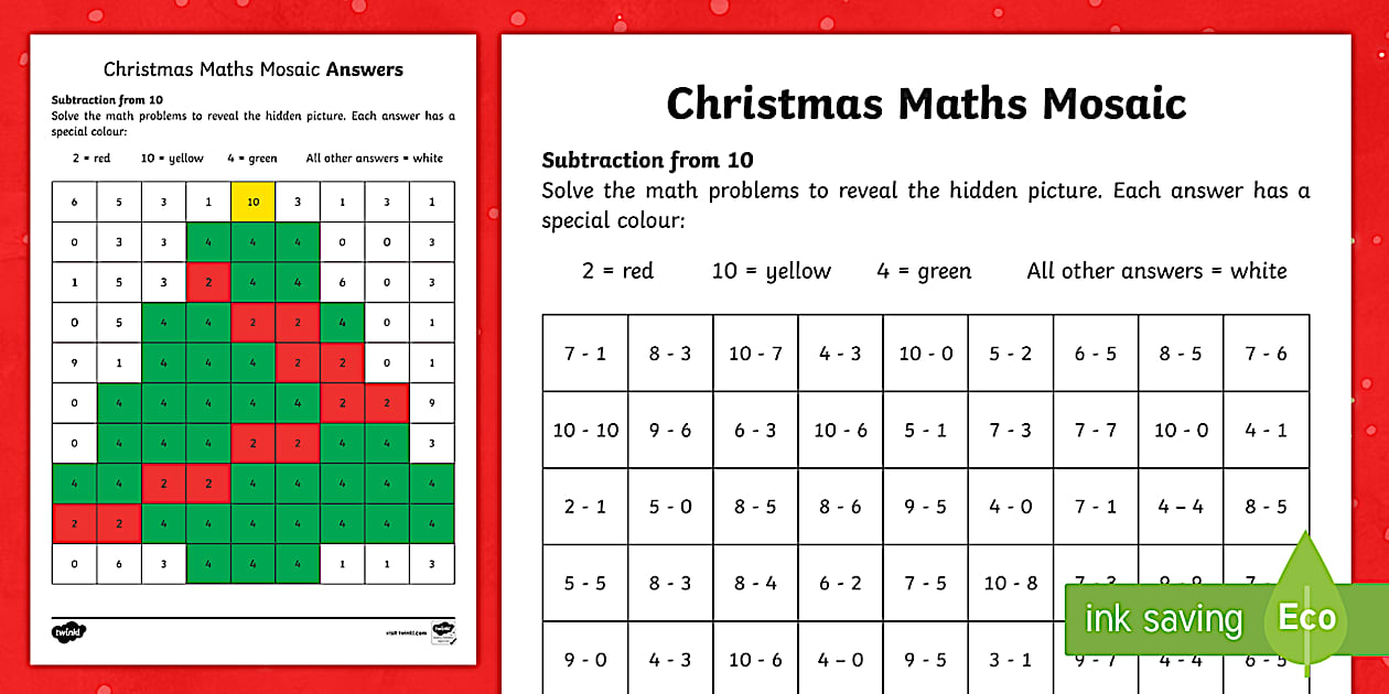 Christmas Subtraction Mosaic Worksheet / Worksheets - Twinkl