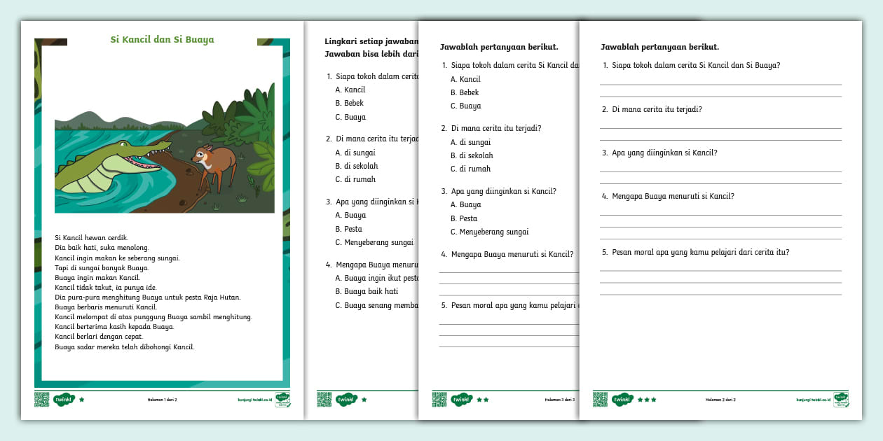 Pemahaman Bacaan Cerita Si Kancil dan Buaya FASE A - Twinkl
