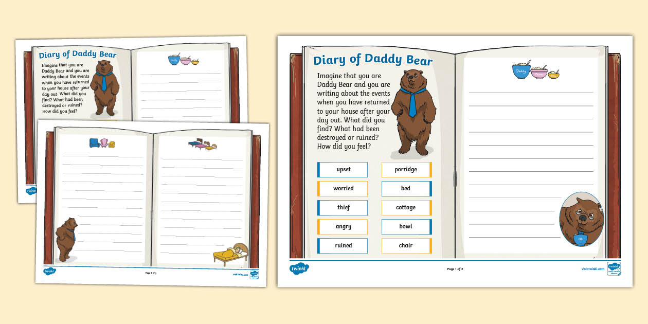 Diary of Daddy Bear Writing Frame (teacher made) - Twinkl
