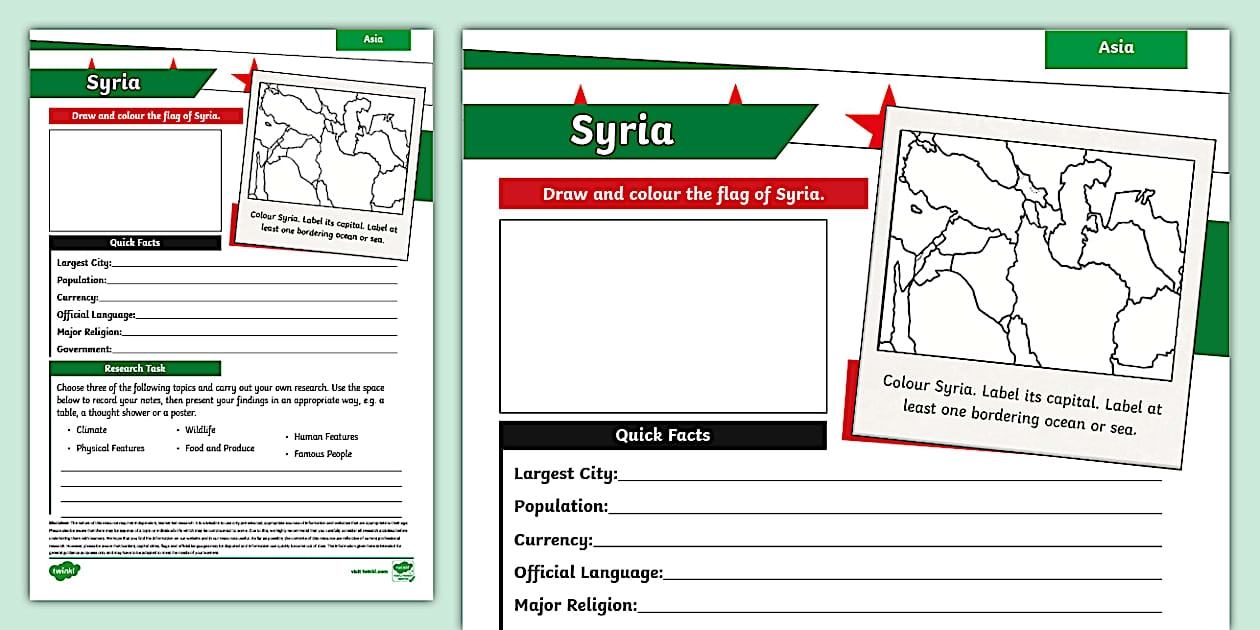 KS2 Syria Research Activity - Twinkl - Geography - Twinkl