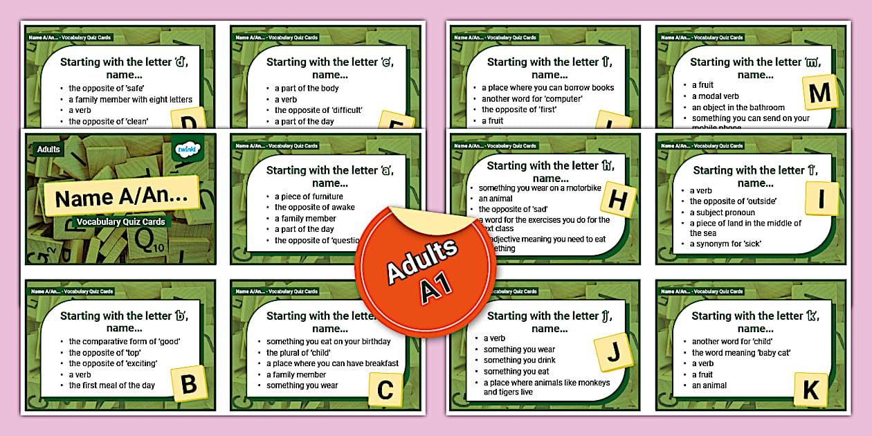 ESL Name A/An... Vocabulary Quiz Cards [Adults, A1] - Twinkl
