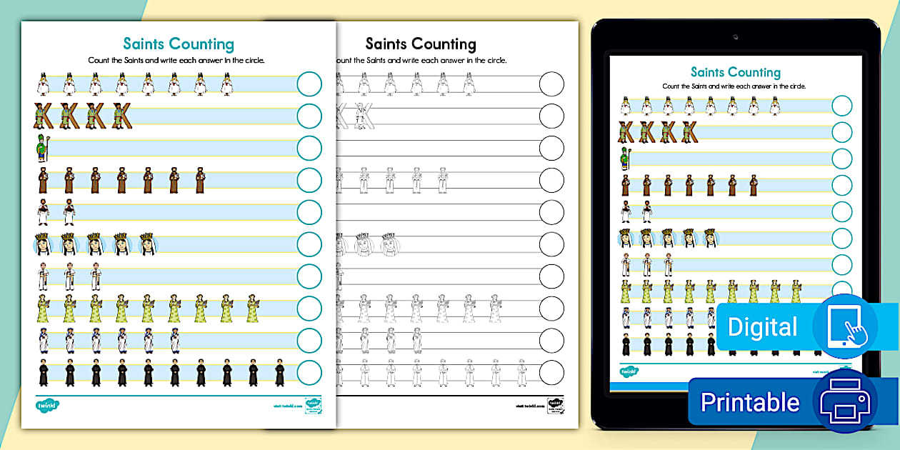 Saints Counting Worksheet (teacher made) - Twinkl