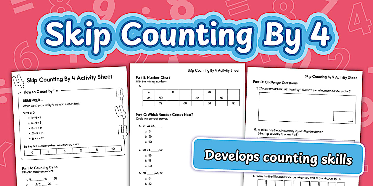 Skip Counting By 4 Activity Sheet - Twinkl