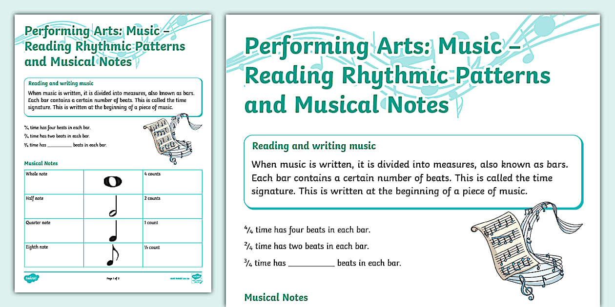 Reading Rhythmic Patterns and Musical Notes - Activity Sheet