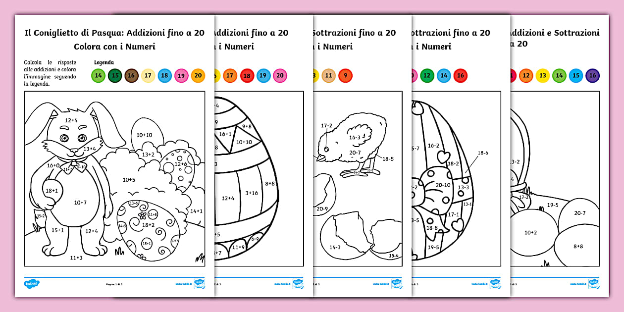 Pasqua Addizioni e Sottrazioni fino a 20 (teacher made)