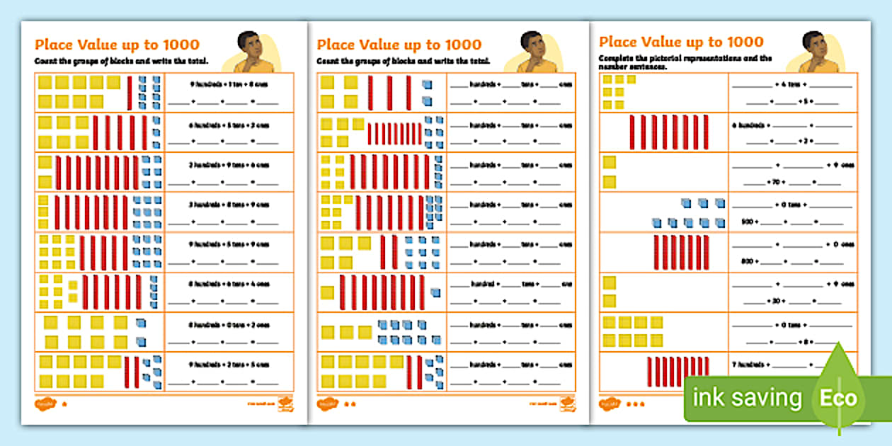 Place Value Worksheets for Students: Numbers up to 1000!