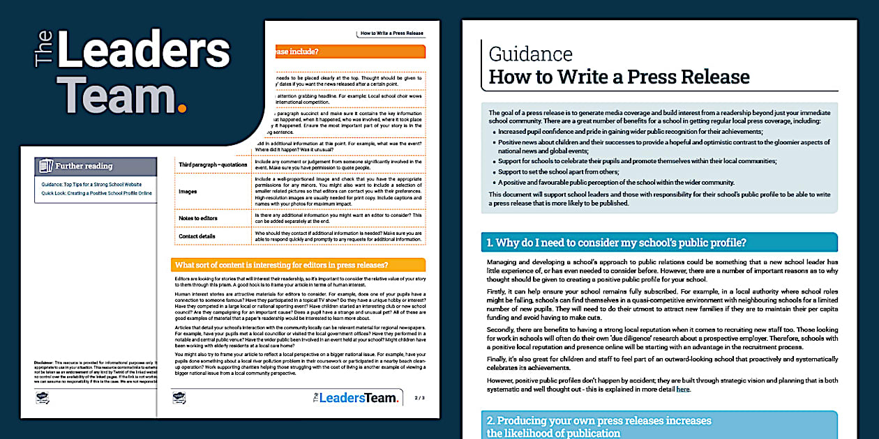 Guidance: How to Write a Press Release (teacher made)