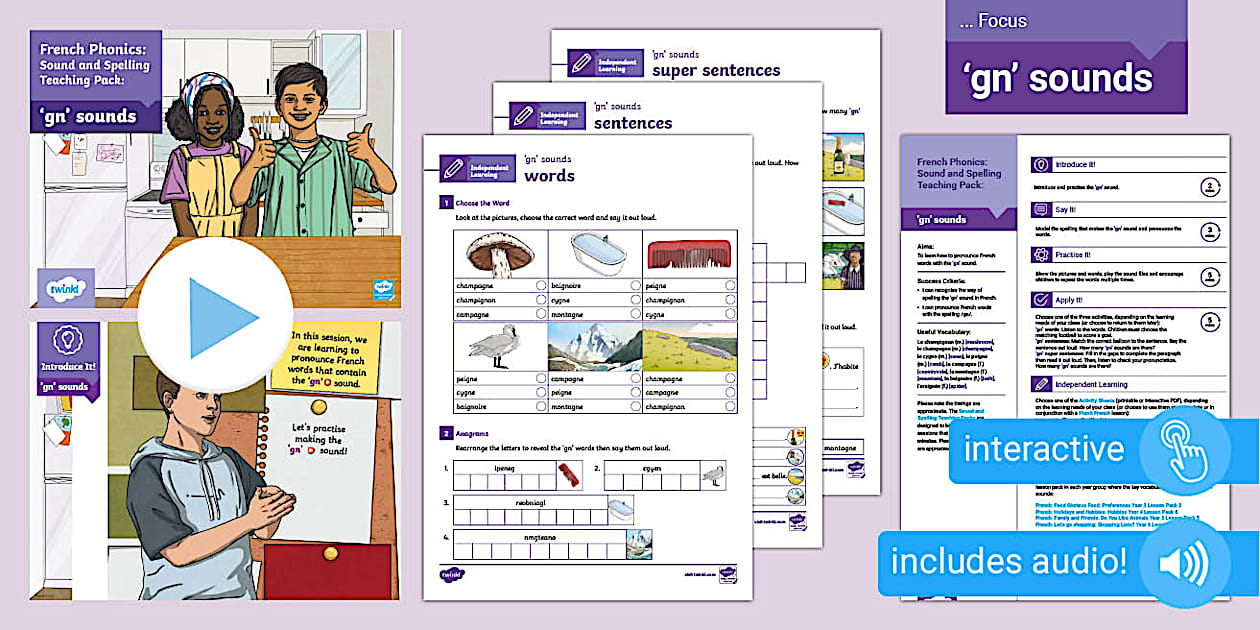 👉 French Phonics Sound and Spelling Teaching Pack 'gn' sounds