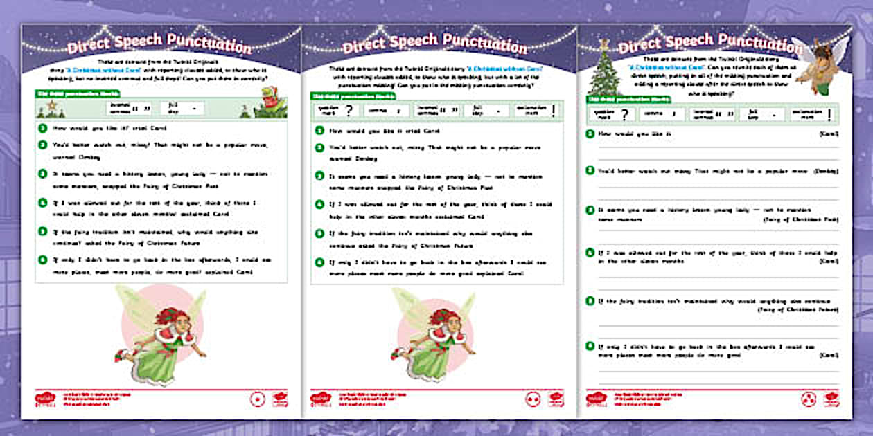 'A Christmas without Carol' Direct Speech Punctuation Sheet