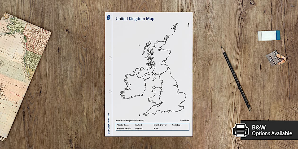 UK Map Outline Worksheet (Teacher-Made) - Twinkl