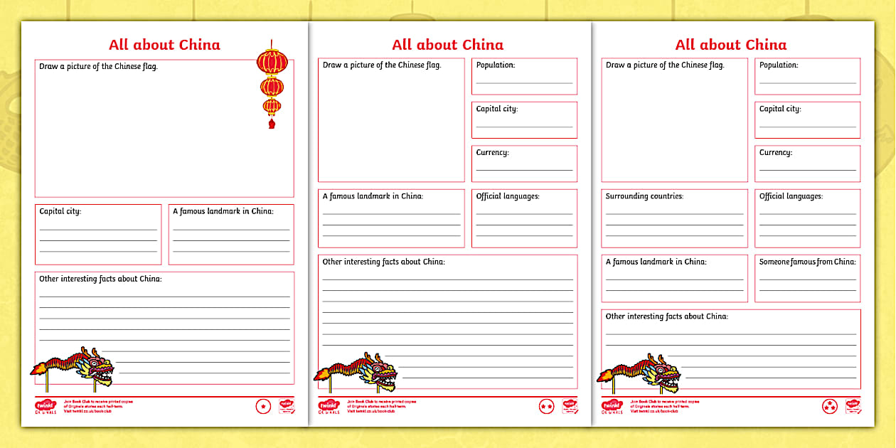 All About China for Kids Fact File Writing Frames - Twinkl