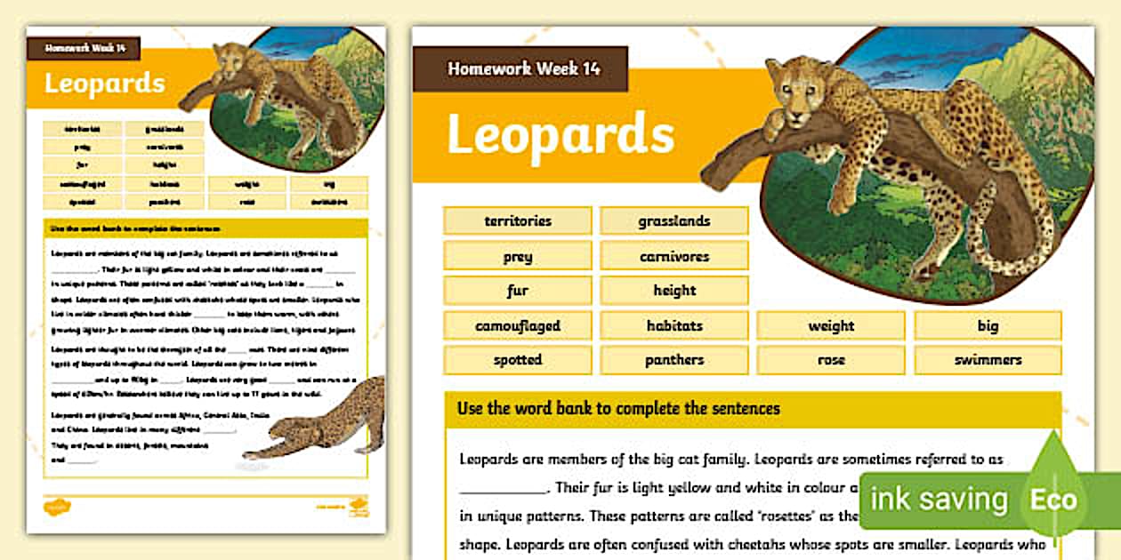 Cloze Procedure Homework Week 14 Leopard 3rd/4th Class