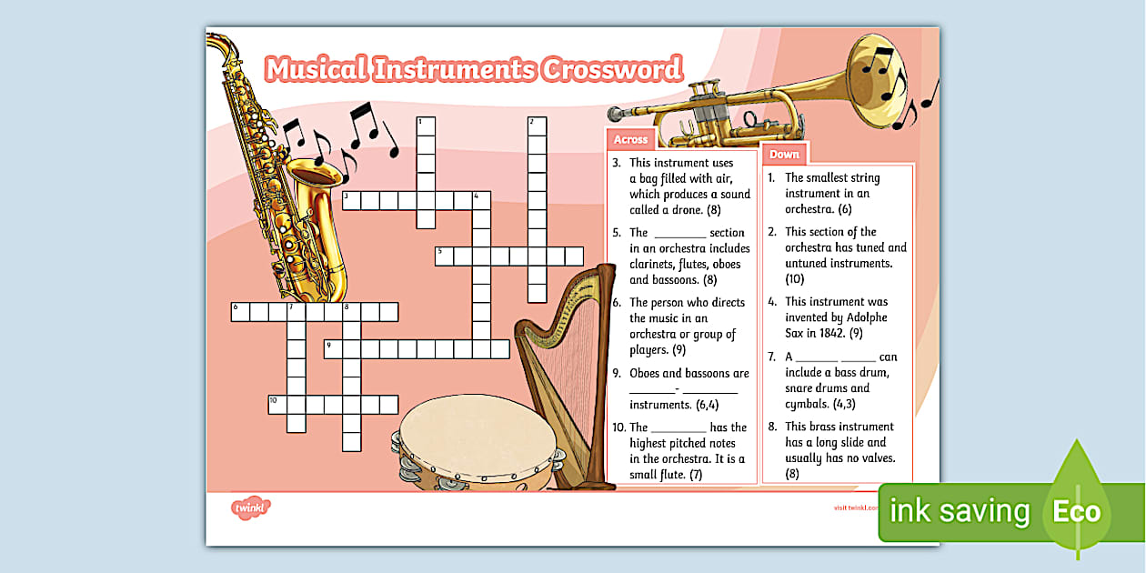 👉 Musical Instruments Crossword - KS2 - Music - Orchestra