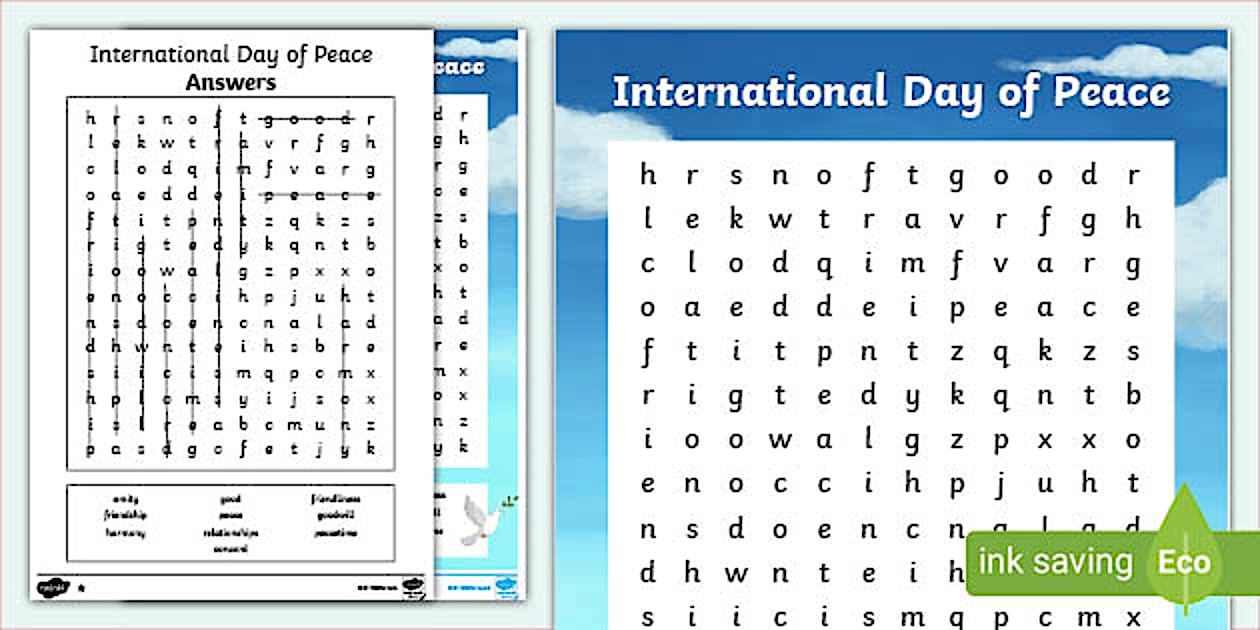 International Day of Peace Word Search (teacher made)