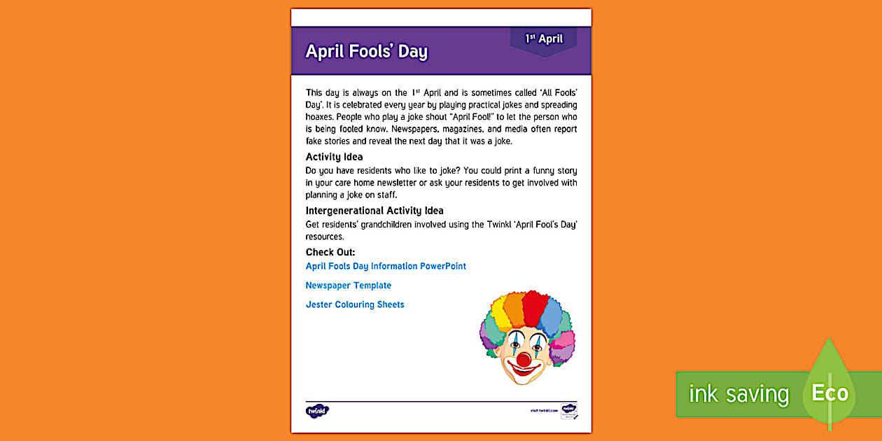 April Fool's Day Adult Guidance (teacher made) - Twinkl
