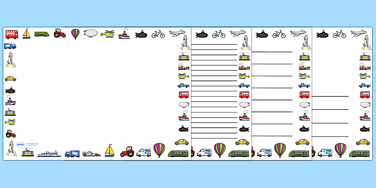Transport Full Page Borders (Landscape) (teacher made)