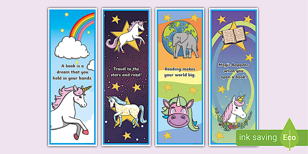 Unicorn-Themed Quote Bookmark Templates