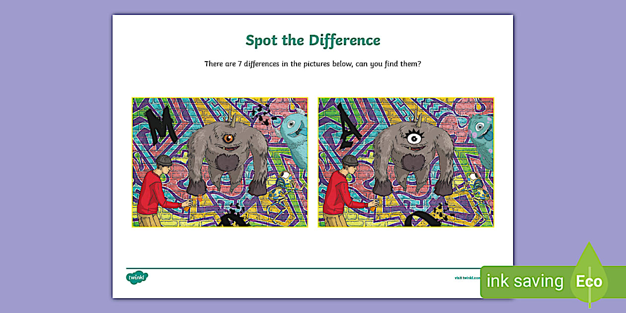 Monster Graffiti Spot the Difference (teacher made) - Twinkl