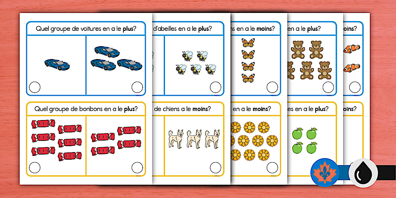 More or Less Clip Cards Activity French - Twinkl