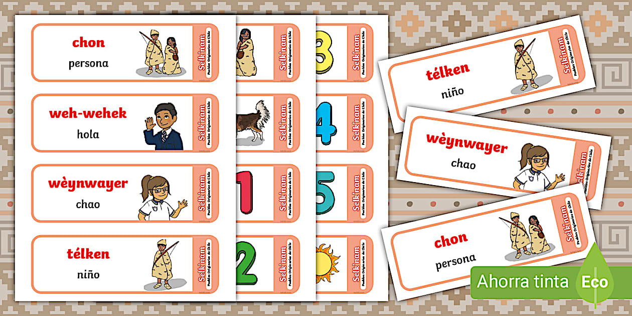 Tarjetas de Vocabulario Selk'nam Español