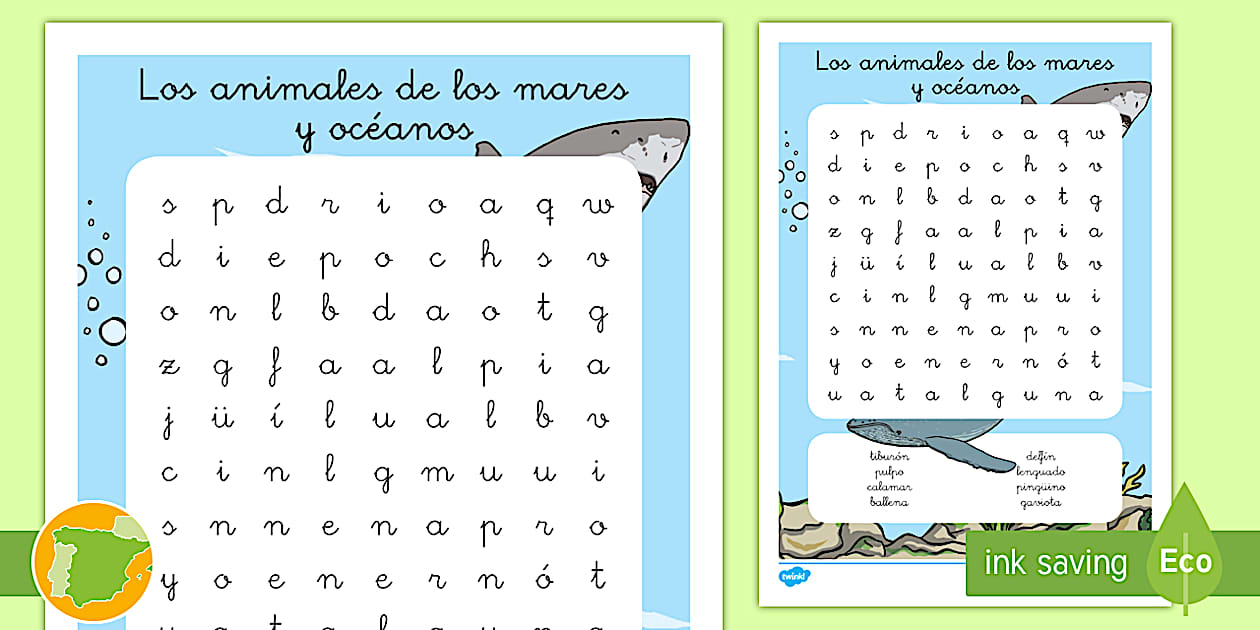 Sopa de letras: Los animales de los mares y océanos
