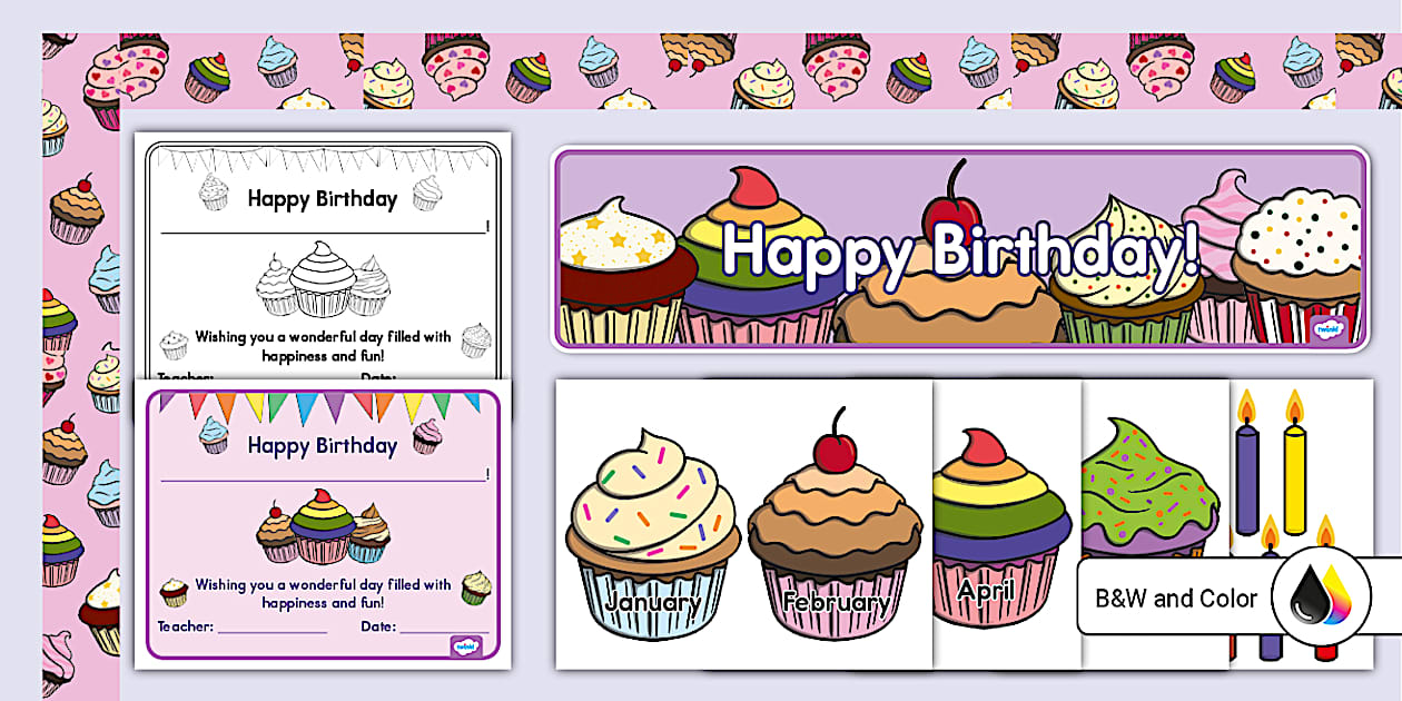 Cupcake Theme Class Birthdays Pack