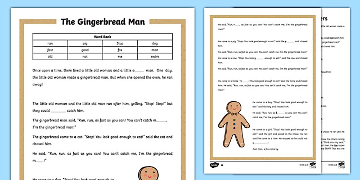 The Gingerbread Man Traditional Tale Cloze Procedure Differentiated Worksheet